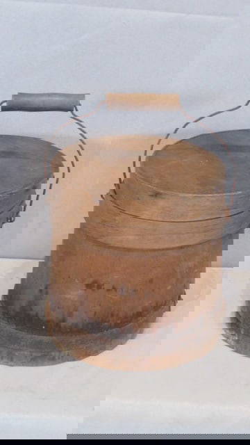 Rare Small Wood Firkin With Lid In Old Grungy Natural Surface Auction