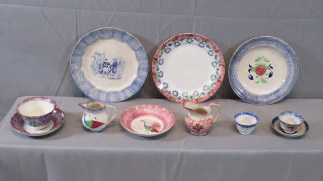 9 Pcs Of Early Spatterware Auction