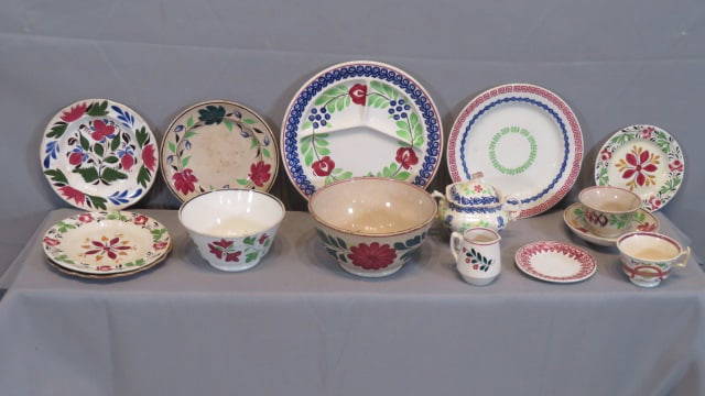 13 Pcs Of Early China, Stick Spatterware, Etc. Auction
