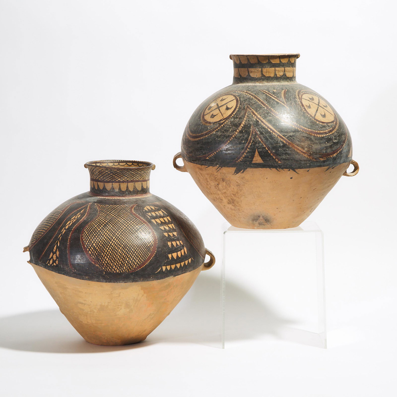 Two Large Painted Pottery Jars, Majiayao Culture,