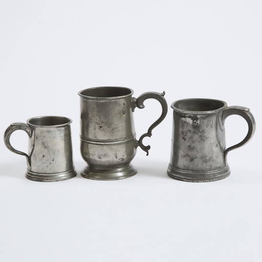 Three English Pewter Mugs, London, 18th And 19th Centuries