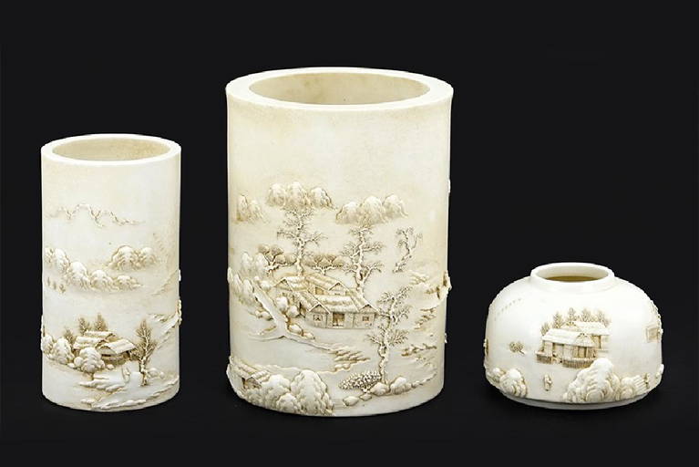 Wang Bing Rong (chinese, 19th Century) Three Porcelain