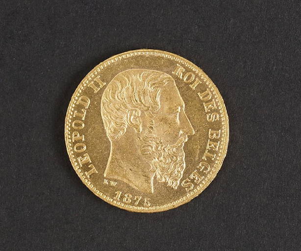 1875 Belgium 20 Gold Franc Coin.