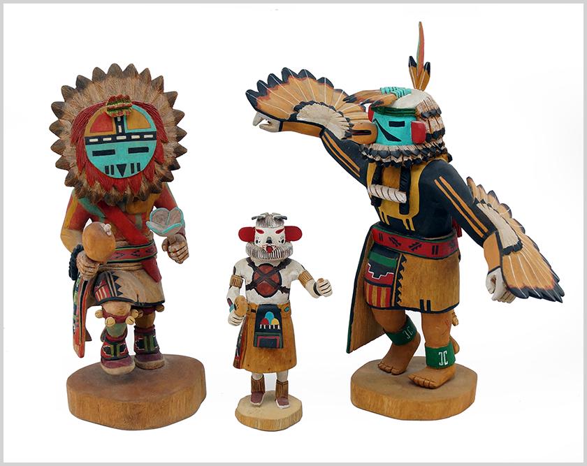 Three Native American Kachina Dolls.