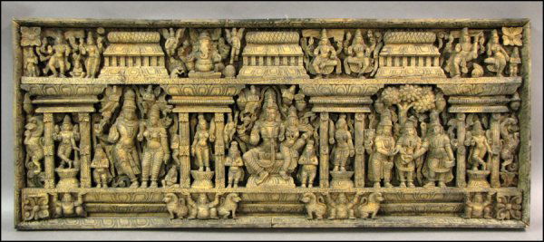 713014: INDIAN CARVED WOOD PANEL.