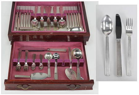 Georg Jensen Silver Plated Bernadotte Pattern Flatware Service