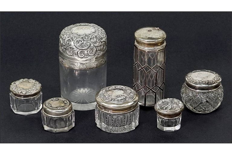 An English Silver Mounted Crystal Vanity Jar.