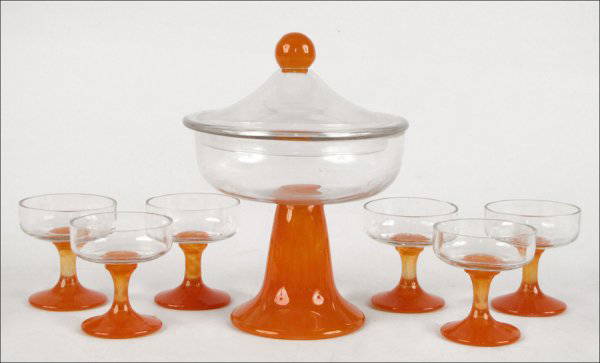 French Verreries Schneider Glass Covered Compote With