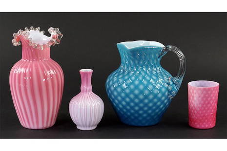 Diamond Quilted Cased Satin Glass Pitcher & Cups