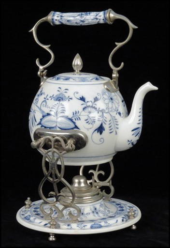 Continental Blue And White Porcelain Kettle On