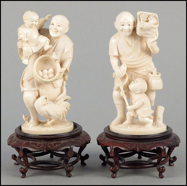 Two Japanese Carved Ivory Figures.
