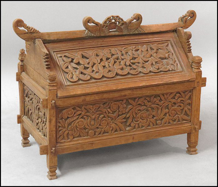 INDONESIAN CARVED WOOD WEDDING CHEST.
