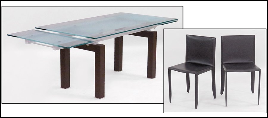 GLASS TOP EXTENSION DINING TABLE.