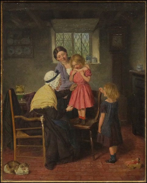 WILLIAM HEMSLEY (BRITISH, 1819-1906) FITTING HER DRESS.