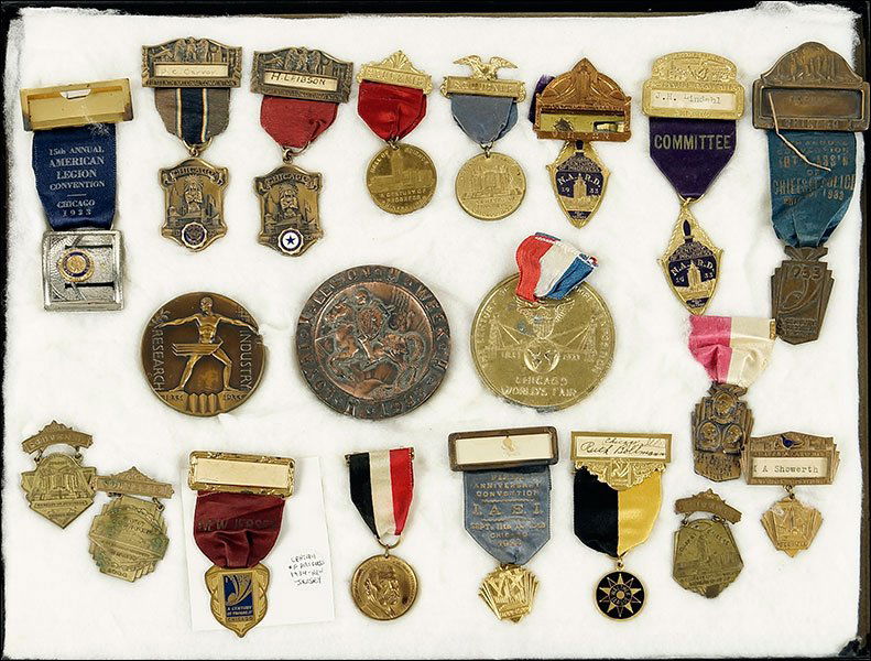 A Group Of Century Of Progress Badges And Medallions.