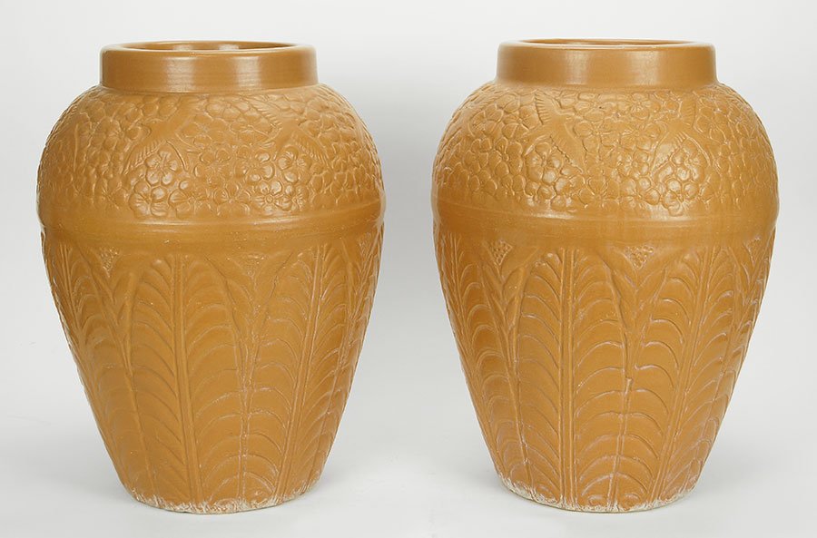 A Pair of Robinson Ransbottom Pottery Urns.