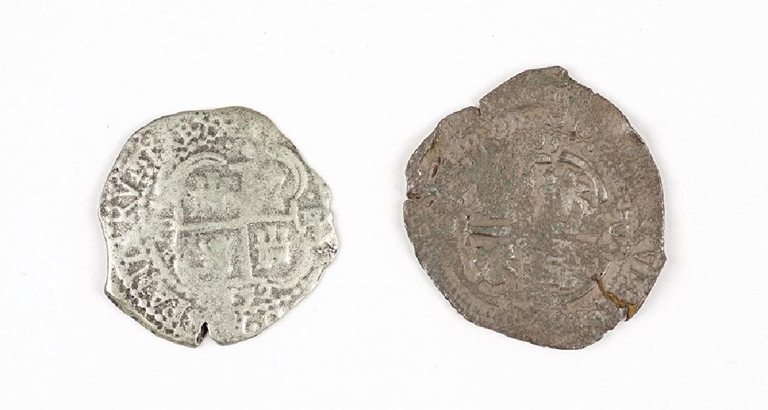 Two 1600s Spanish 8 Reales Cob Coins.