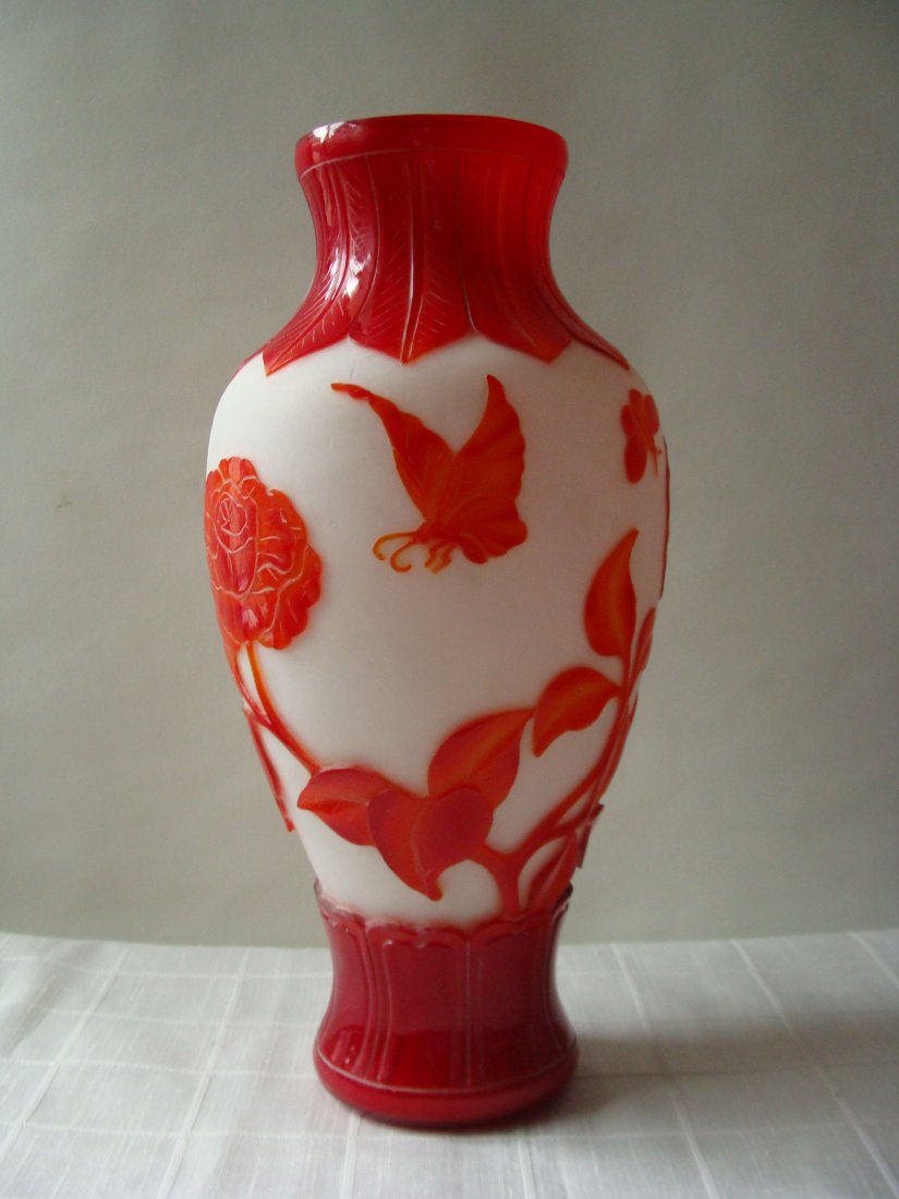 Antique Chinese Red Peking Glass Vase 12 inches high