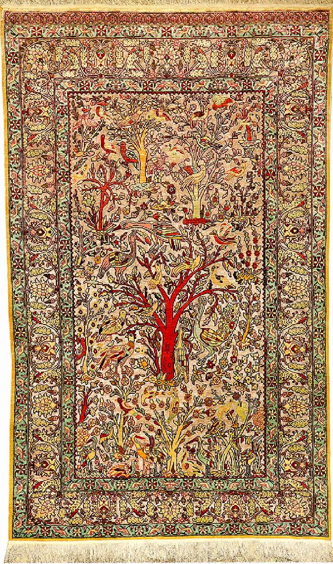 Fine Silk & Metal-Thread Hereke Rug (Signed),