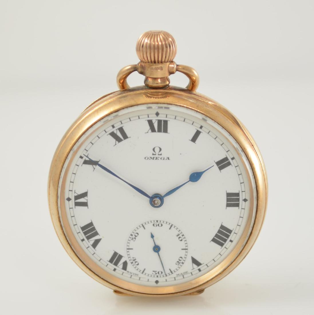 OMEGA 9k pink gold open face pocket watch