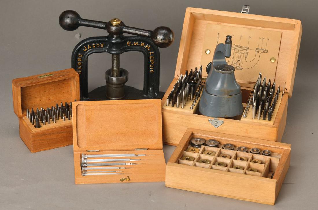 clockmaker's tools, around 1900/50, a) Pinion riveting