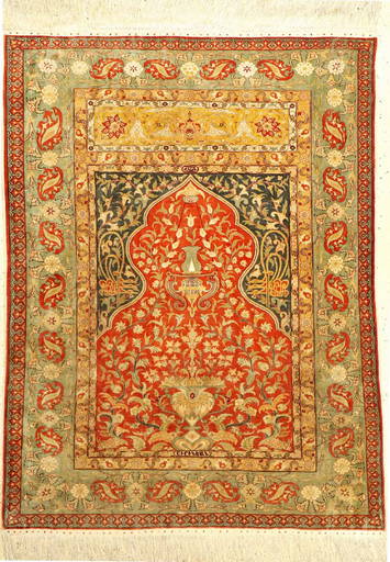 Very Fine & Unique Silk Hereke 'shirinian' Rug With