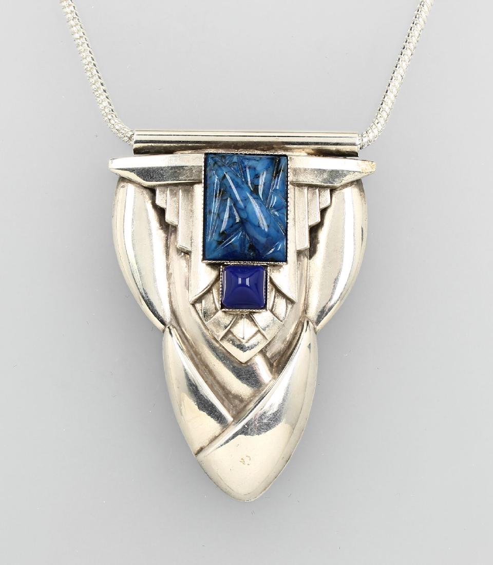 Extraordinary Art-Deco pendant with pate de verre inlay
