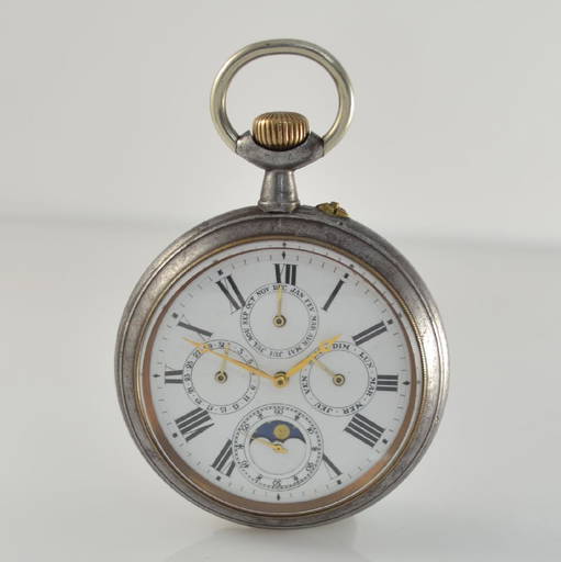 Open Face Pocket Watch With Complete Calendar