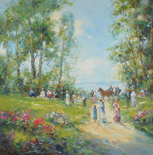 Martin Prohaska, B. 1949, Society In The Park,oil