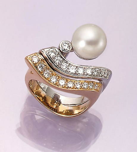 18 Kt Gold Bucherer Ring With Cultured South Seas Pearl