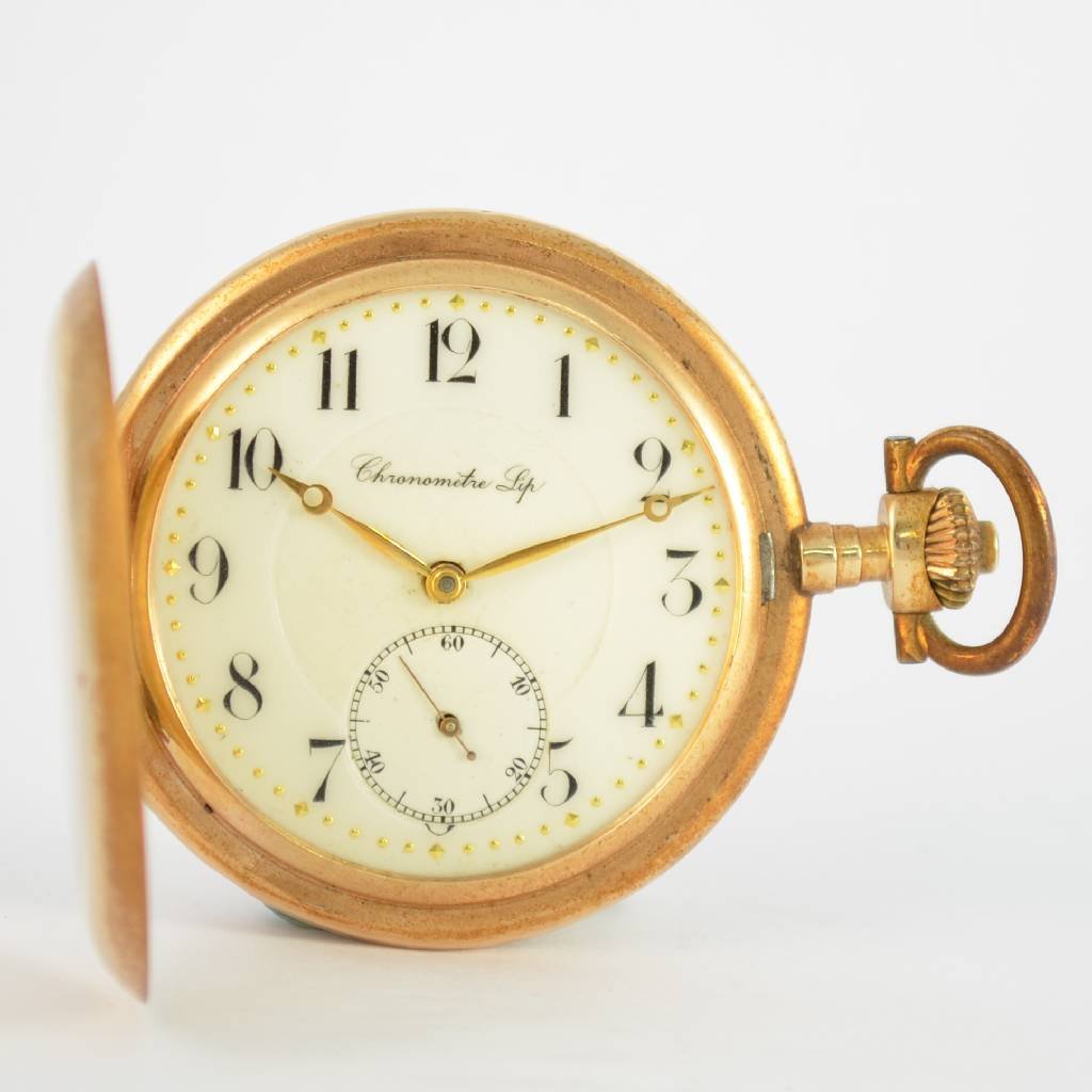 CHRONOMETRE LIP hunting-cased pocket watch in 14k gold