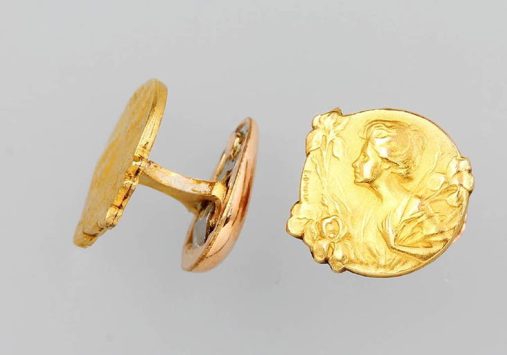 Pair Collar Buttons, France Approx. 1900, Brass Gold