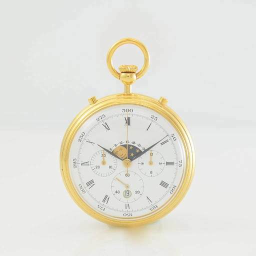 Open Face Pocket Watch Chronograph, Date & Moon Phase