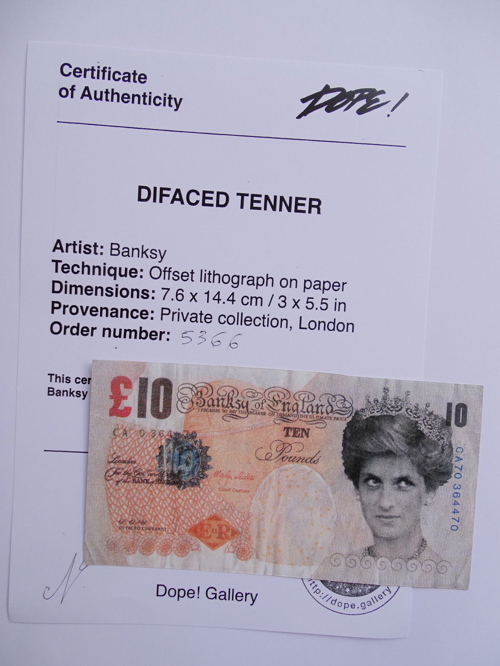Banksy Tenner + Coa Auction