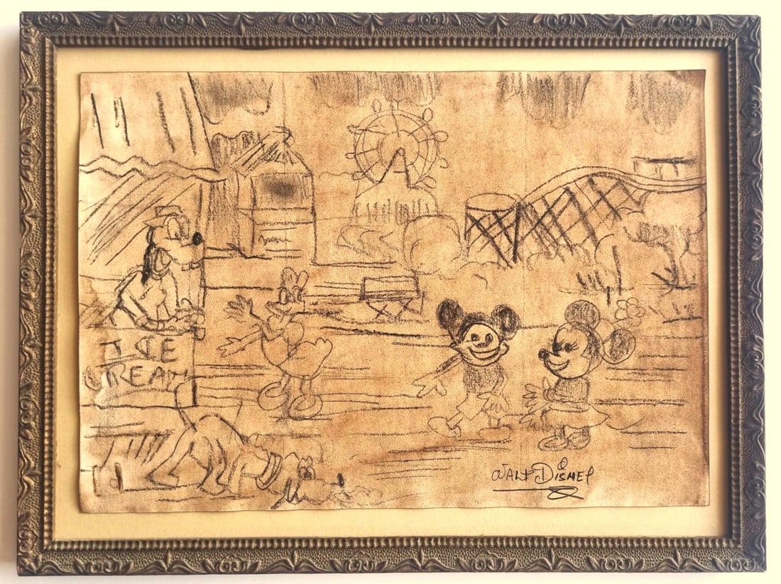 Walt Disney Drawing- Hand Signed Auction