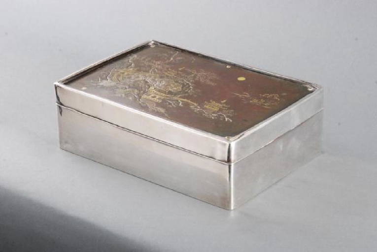 Japanese Silver Box With Inlaid Bronze Cover