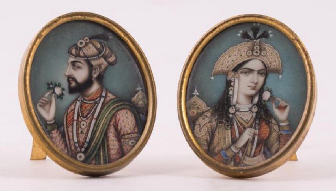 PAIR OF (19th c) INDIA MUGHAL PORTRAIT MINIATURES