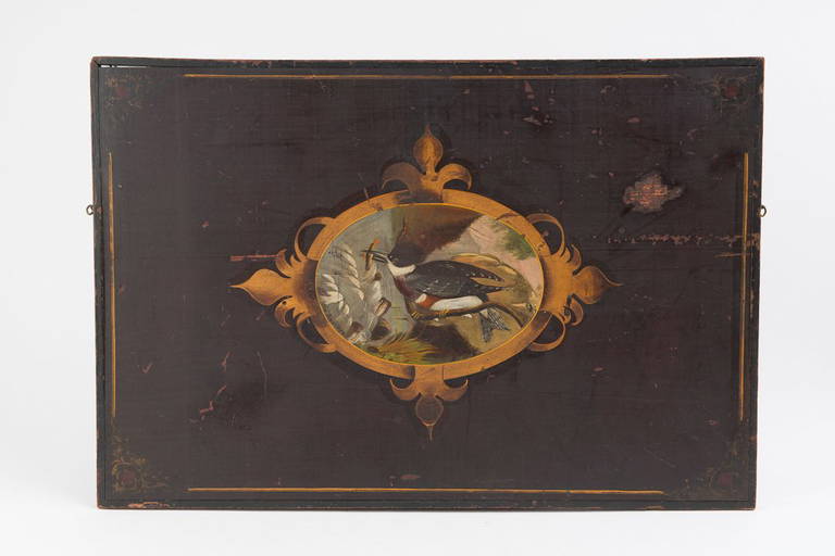 19th Century Checker Board Painted With Birds