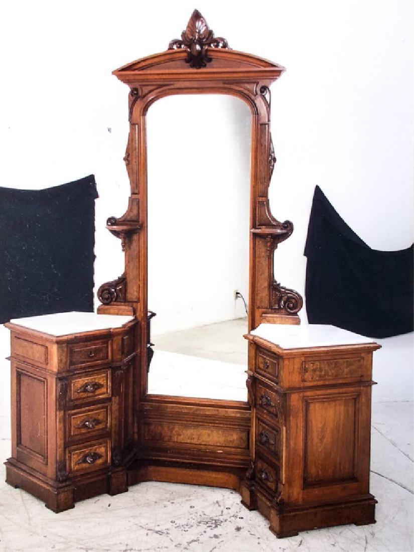 RARE WALNUT CORNER PRINCESS CHEST with MIRROR