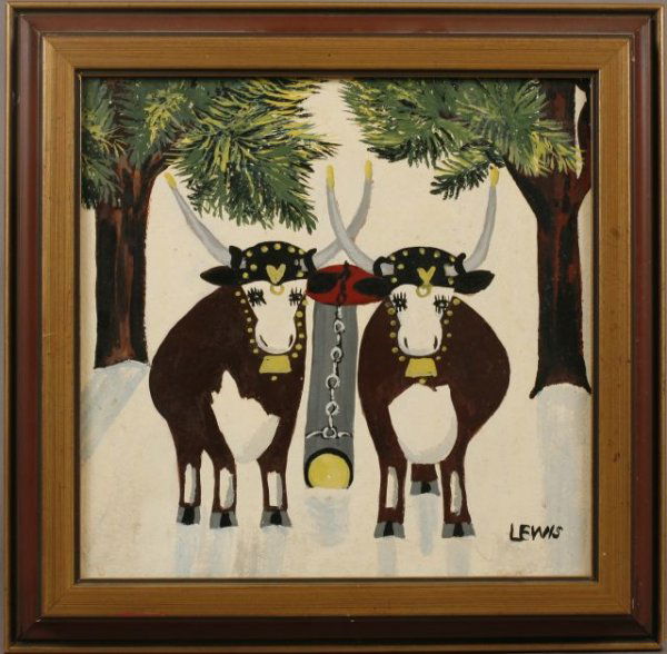 424: Maude Lewis, Canadian (1903-1970) Oxen, signed Lew