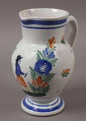 French Quimper Pottery Pitcher Decorated With Figu