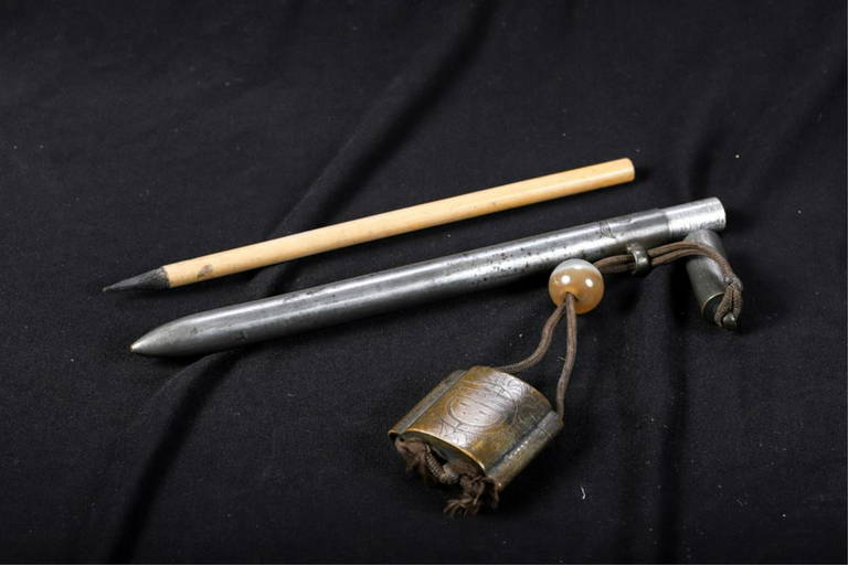 Chinese Scribe's Pen & Ink Set In Bronze & Pewter