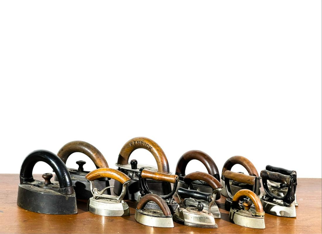 (14) Various Size & Vintage Curve Handle Sad Irons