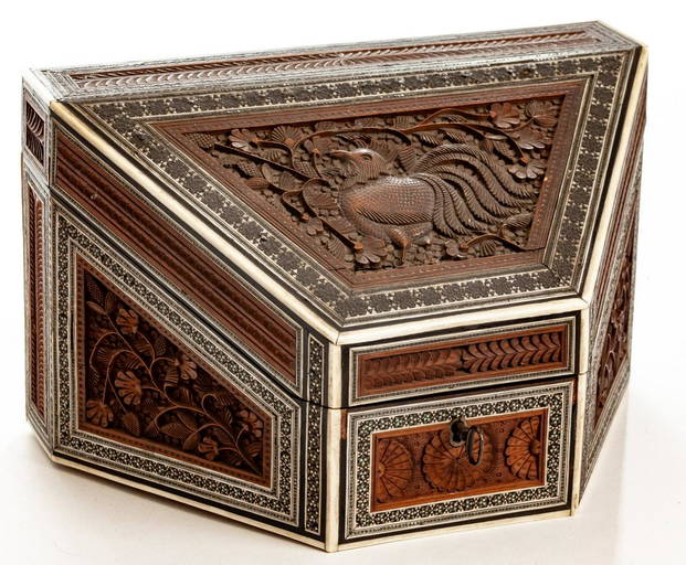 Carved Wood Letter Box With Micro Mosaic Inlay