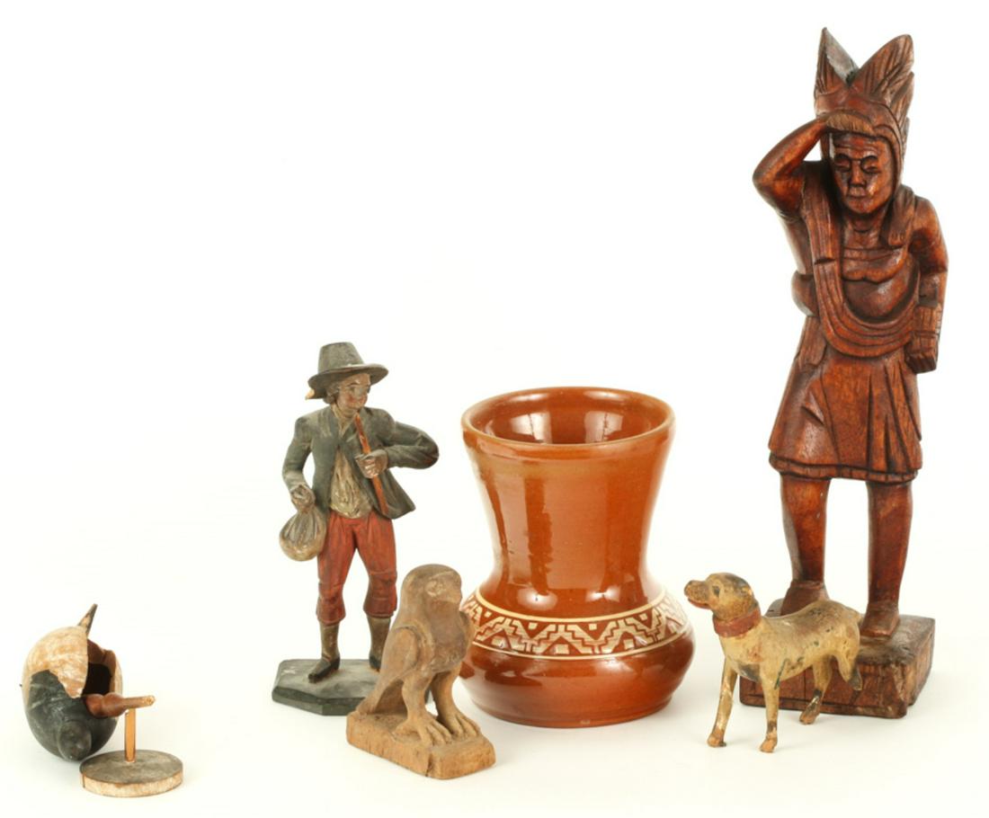 (5) Folk Art Carved Wood Pieces