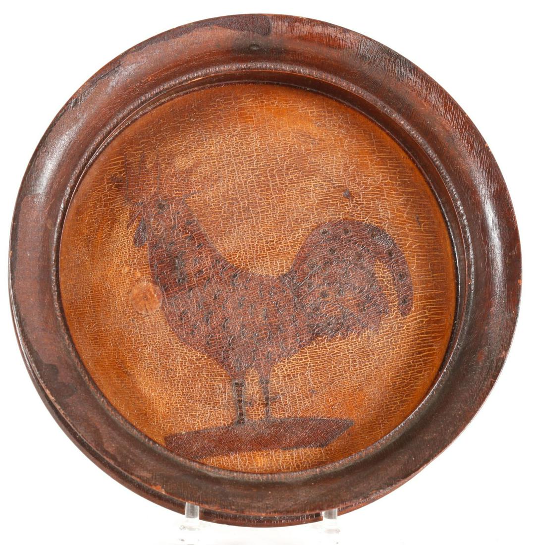 (19th C) Folk Art Bowl With Rooster Inlay Auction