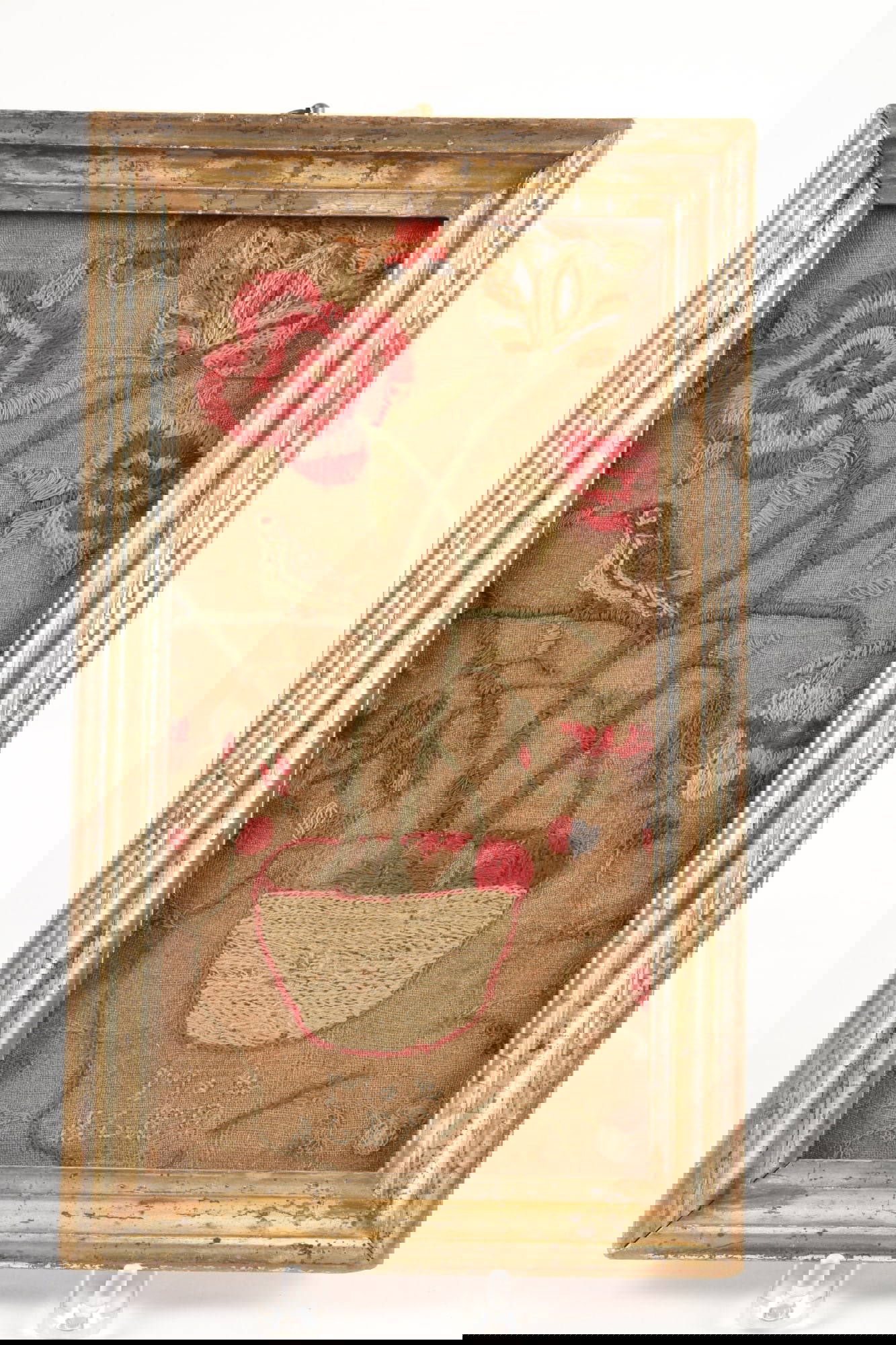 Framed Needlework Sampler: Bird & Flowers Auction