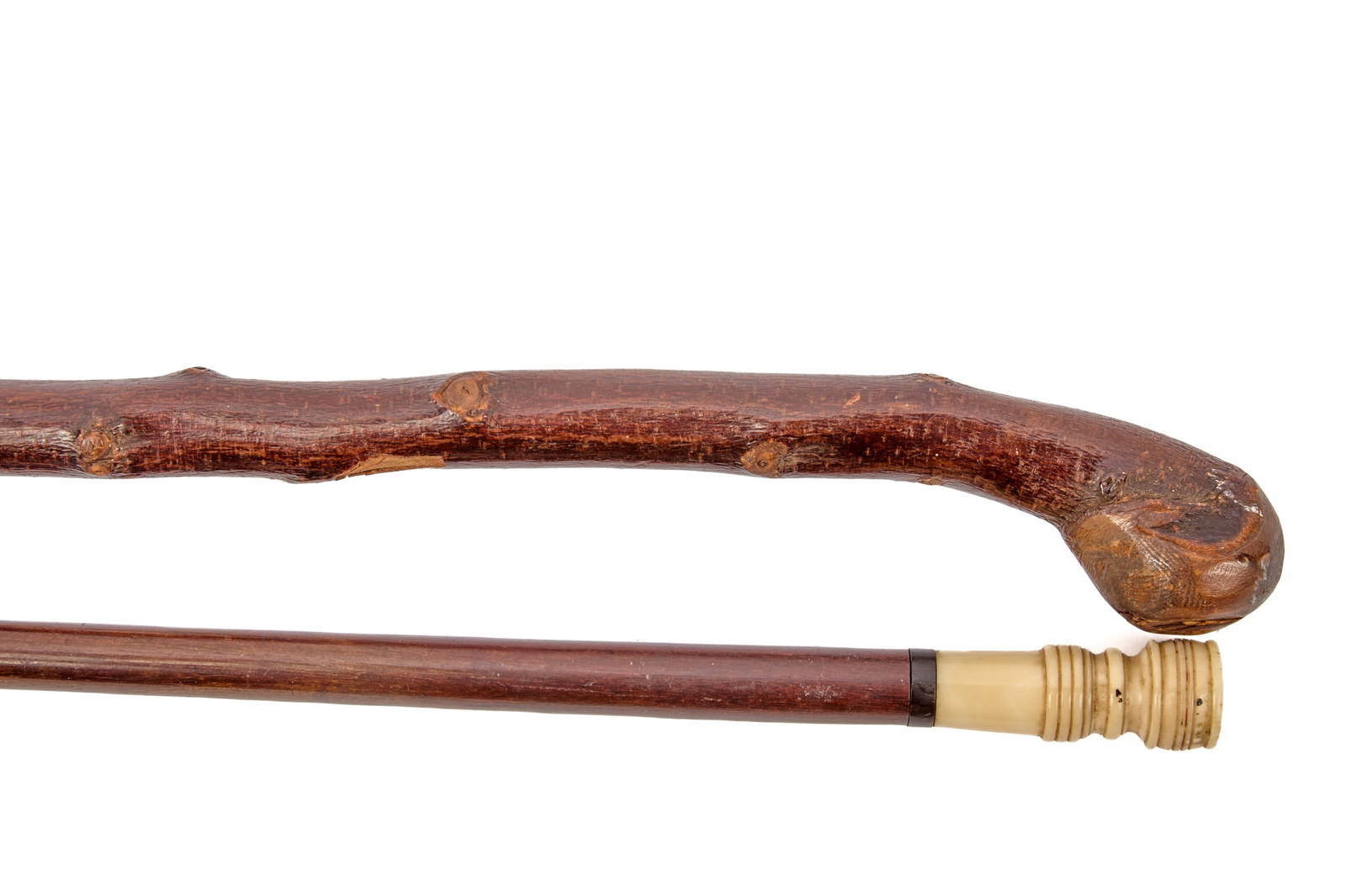 (2) Walking Sticks - Blackthorn & Carved Auction