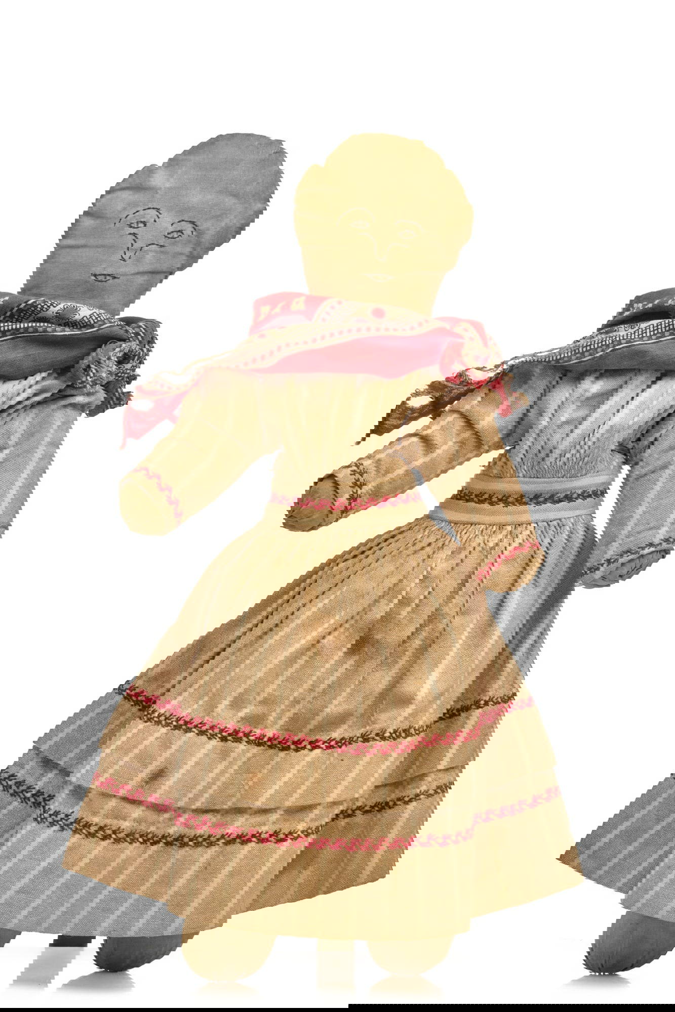 18 Inch Rag Stuffed Doll In Flannel Dress Auction