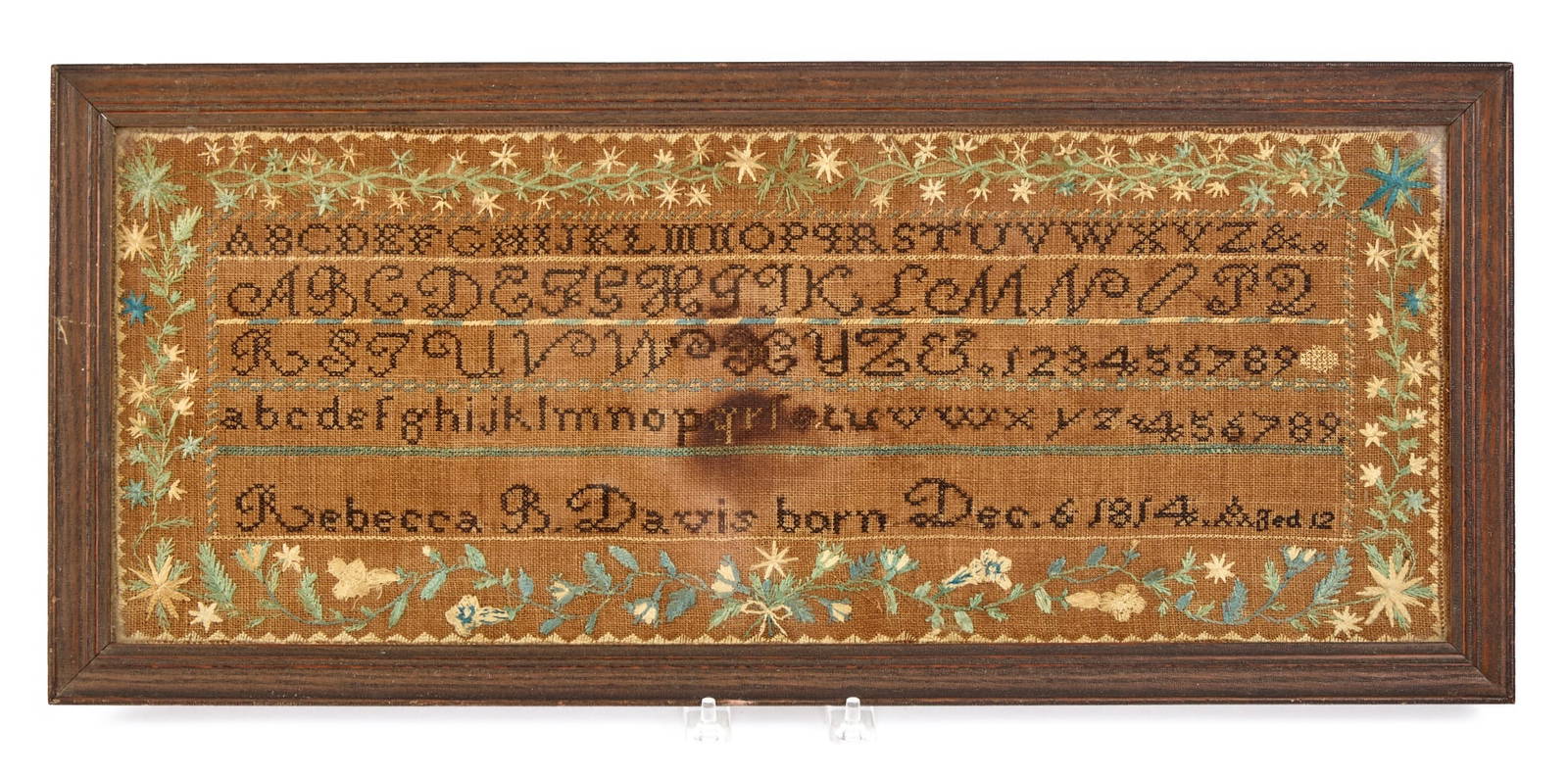 1814 Alpha-numberic Sampler By Rebecca B. Davis 12 Auction